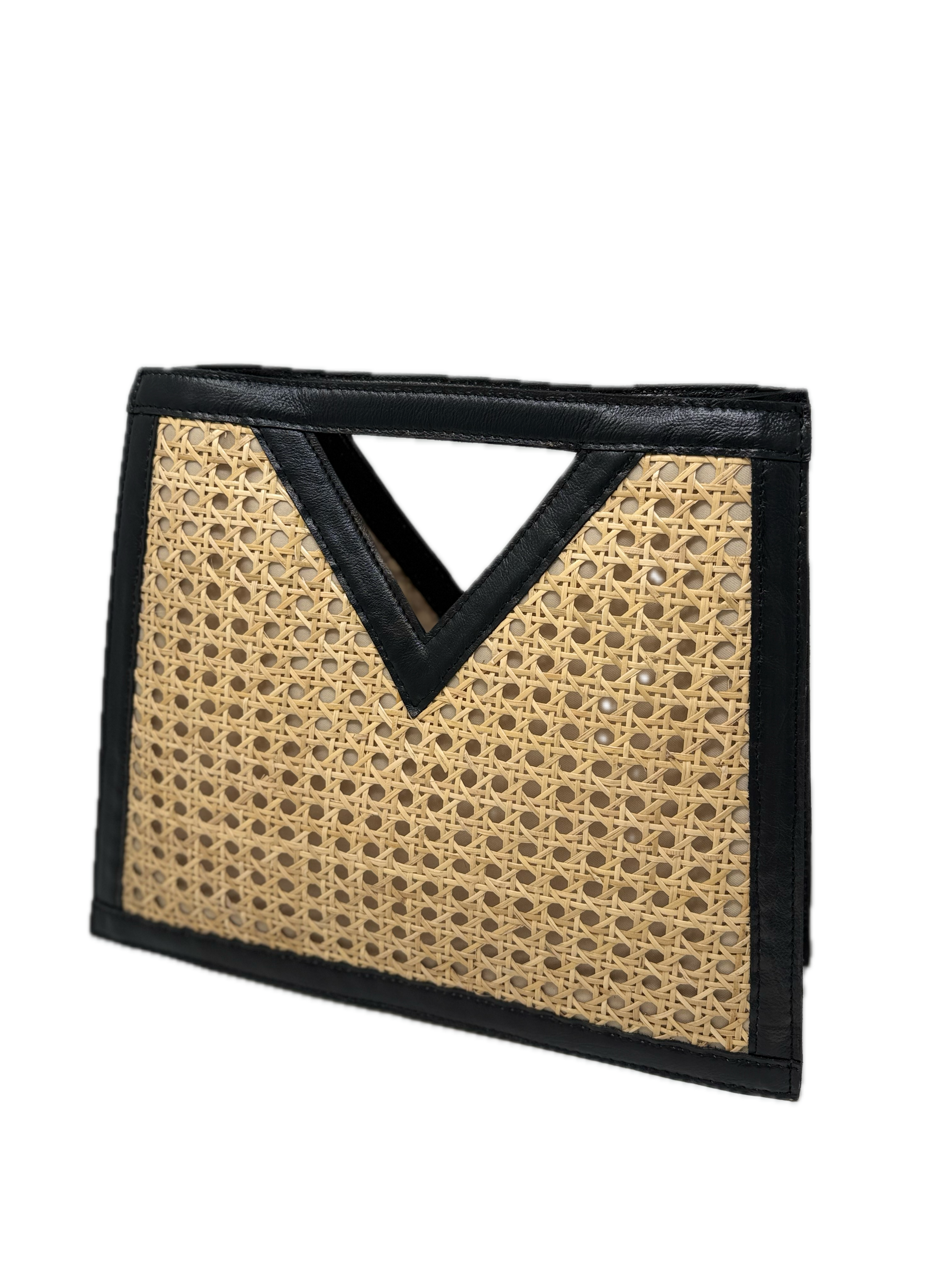 V Cane Webbing & Black Leather Handmade Bali Handbag – El Galpon