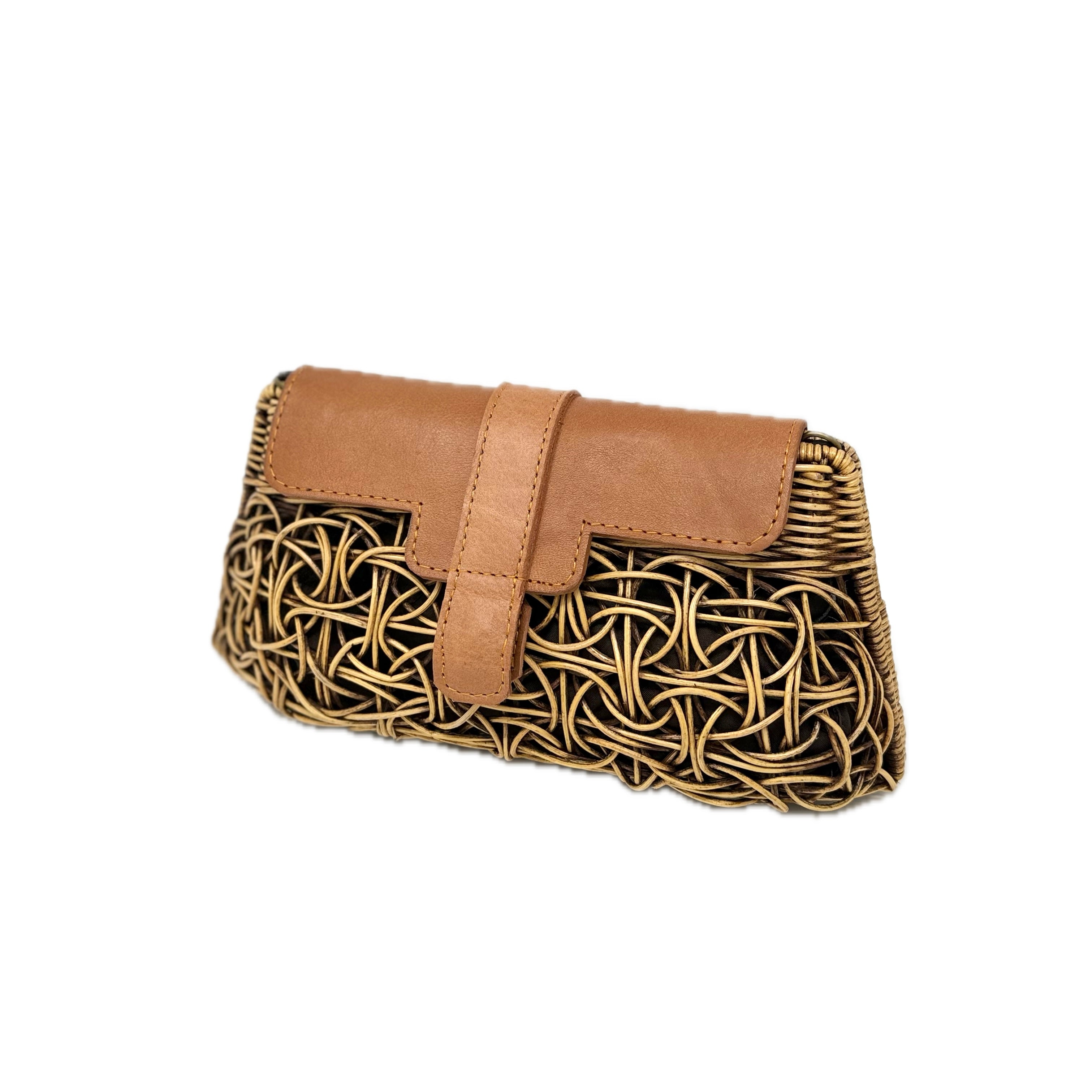 Bali Envelope Circles Rattan Wide Purse with Over Tan Leather Closure ...